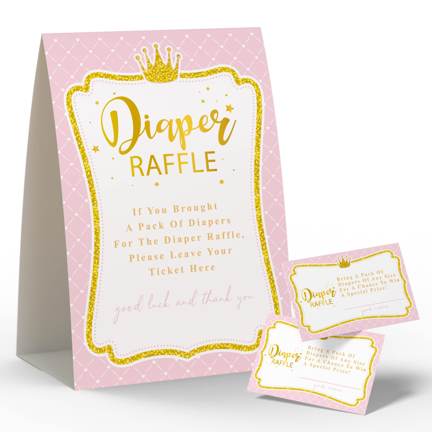 Diaper Raffle Tickets for Baby Shower Sign，Baby Shower Invitations with Diaper Raffle Cards - Baby Shower Games for Girl(1 Sign with 50 Raffle Tickets) Toctose012