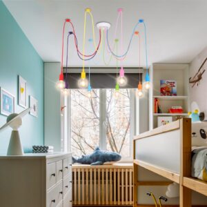 JLDSO Colorful Spider Kids Chandelier,Kids Playroom Light Fixture Ceiling,Rainbow Chandelier for Girls Room,Boy Room,Classroom,Bedroom,Classroom.