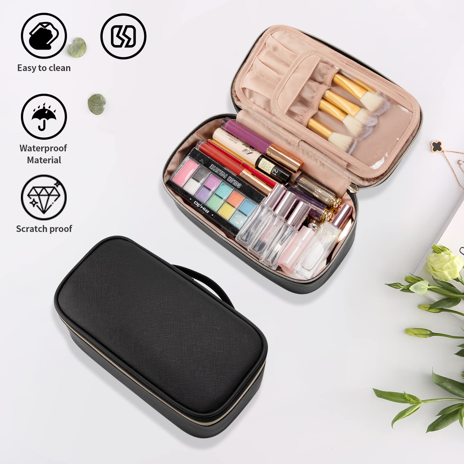 OCHEAL Clear Makeup Bags Small Cosmetic Bag Portable Cute Transparent Travel Makeup Bag with zipper for Women and Girls Cosmetics Toiletries storage Organizer Pouch-Rose Gold