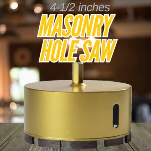 4-1/2 Inch Masonry Hole Saw, Diamond Hole Saw, Heavy Duty Dry Core Hole Saw for Concrete Hole Saw Bit Brick, Cinder Block, Core Drill Guide Included Extra Long Depth of Cut