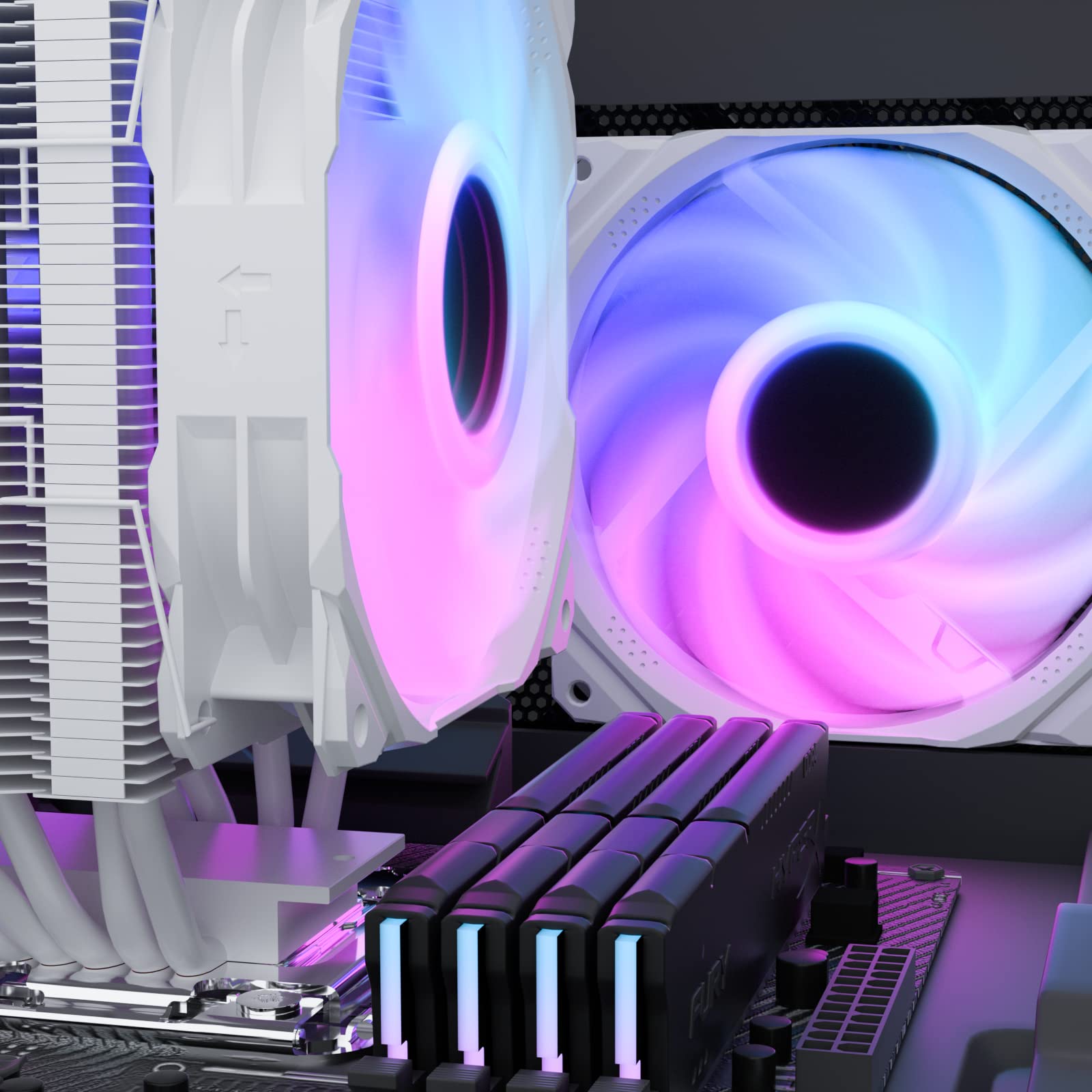 upHere CPU Air Cooler,5 Heat Pipes,Anodized Aluminum Fins,120mm PWM High-Performance Fan,Infinity Mirror with 5V Addressable RGB Lights Sync,AMD AM4 Ryzen/Intel,White Edition,C2T5-ARGB