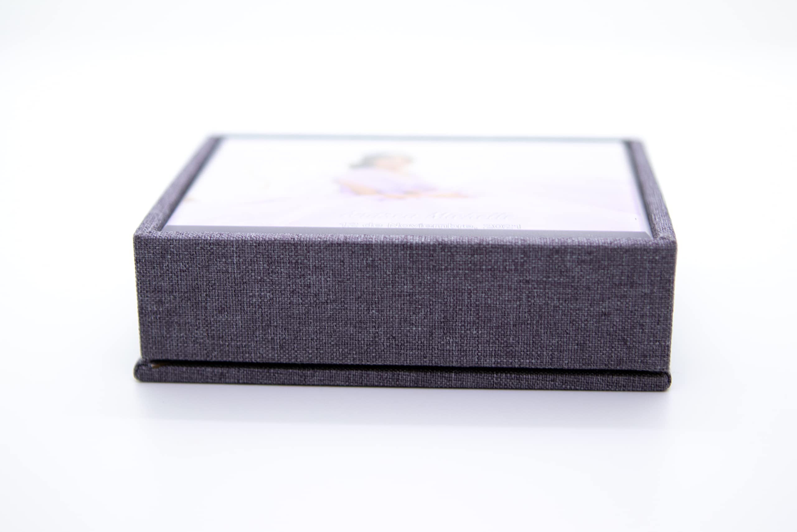 Deluxe Linen Flash Drive Box with Photo (Gray) to Put Your USB Flash Drive Holds one Photo on The Cover of The Box