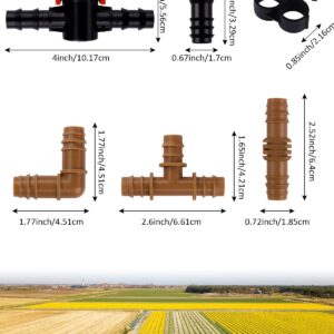 Kalolary 42Pcs Drip Irrigation Fittings Kit, 5/8 Inch Hose Barbed Connectors for Compatible Drip or Sprinkler System(2 Switch Valves, 8 Couplings, 8 Tees, 8 Elbows, 8 End Closures, 8 End Cap Plugs)