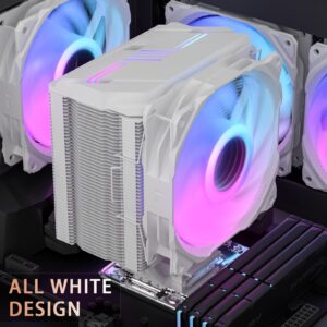 upHere CPU Air Cooler,5 Heat Pipes,Anodized Aluminum Fins,120mm PWM High-Performance Fan,Infinity Mirror with 5V Addressable RGB Lights Sync,AMD AM4 Ryzen/Intel,White Edition,C2T5-ARGB