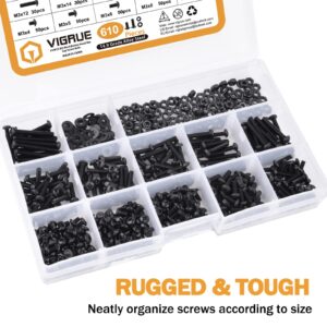 VIGRUE 610PCS 14.9 Grade Alloy Steel M3 Button Hex Head Cap Screws M3 x 4/5/6/8/10/12/14/16/18/20/25mm Machine Screws Bolts Nuts Washer Assortment Kit