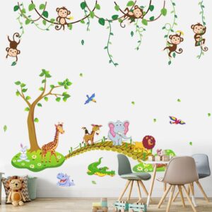 decalmile jungle animal wall stickers bundle with safari monkey wall decals kids bedroom nursery classroom wall decor