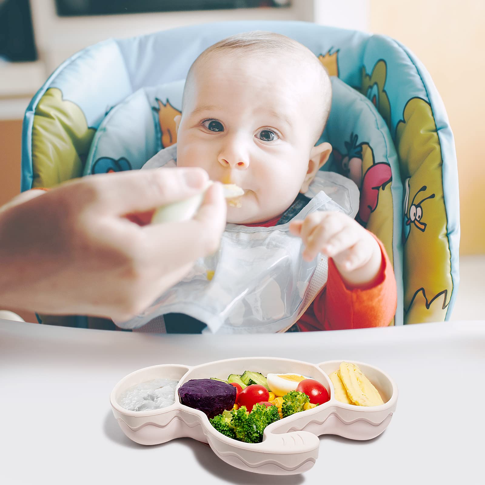 Silicone Baby Feeding Set with Baby Plate, Spoon and Fork,Baby Plate with Suction,First Stage Self Feeding,BPA Free