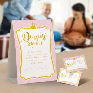 Diaper Raffle Tickets for Baby Shower Sign，Baby Shower Invitations with Diaper Raffle Cards - Baby Shower Games for Girl(1 Sign with 50 Raffle Tickets) Toctose012