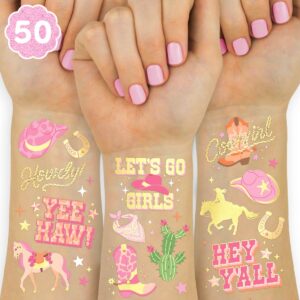 xo, fetti cowgirl temporary tattoos - 50 gold foil styles | birthday party decorations, giddy up cowgirl accessory, rodeo western theme favor, nashville gift + cow print supplies, baby shower