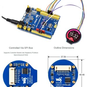 waveshare 1.28inch Round LCD 240×240 Resolution 65K RGB IPS Display Module for Arduino Raspberry Pi Jetson Nano STM32,SPI Interface GC9A01 Driver Clear and Colorful Displaying Effect