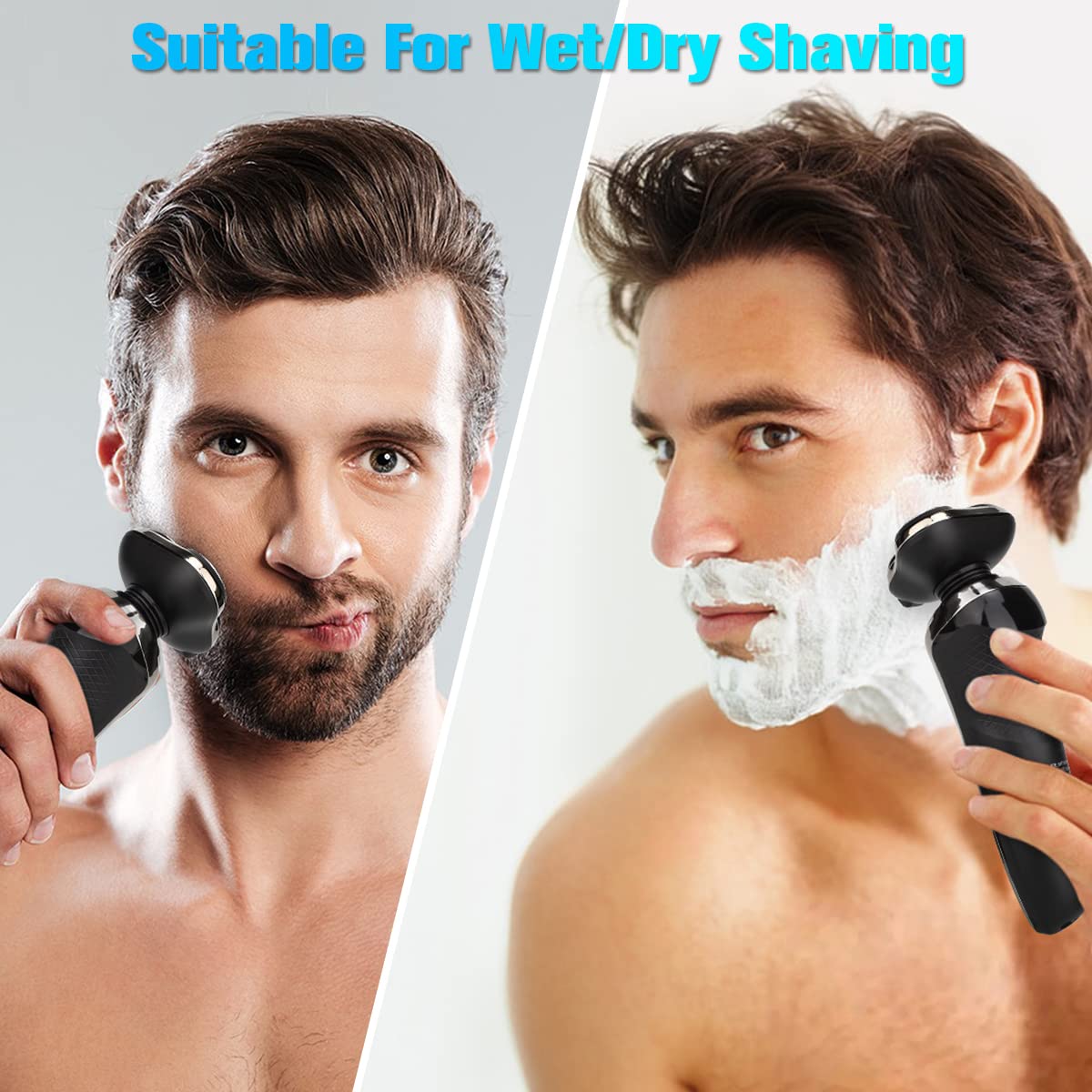 Handsomeface Electric Shaver, Mens Electric Razor, 4 in 1 Dry Wet Waterproof Rotary Shaver Razors, Cordless Face Shaver USB Rechargeable for Shaving Traveling Gift for Dad