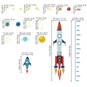 decalmile Wall Stickers Rocket Planets Height Measurement Picture Wall Sticker Space Wall Decoration Baby Boy Living Room