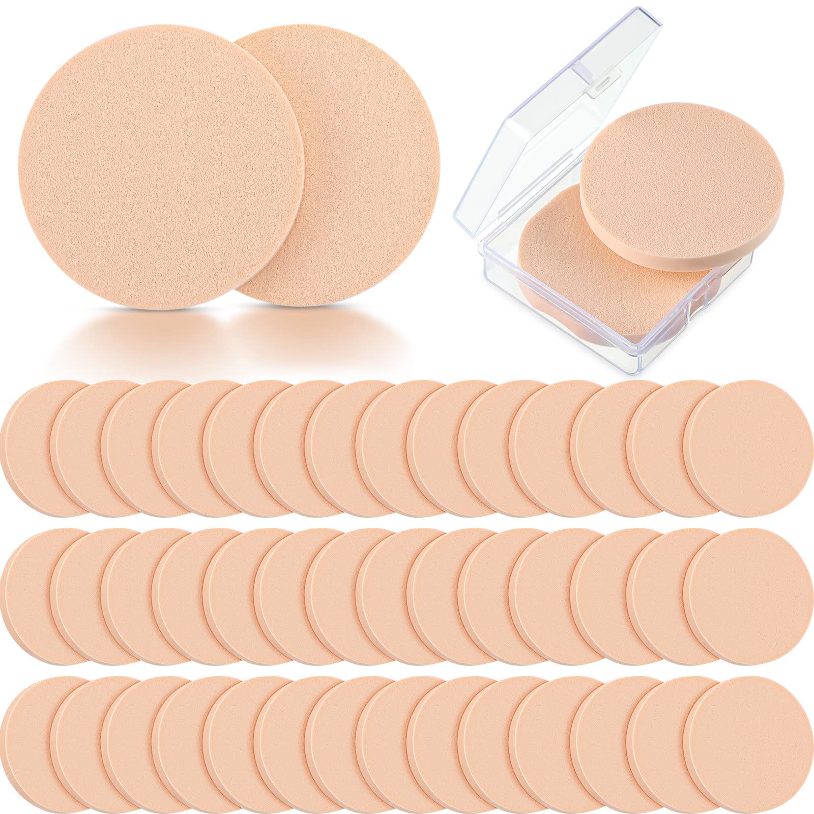 100 Pieces Round Makeup Sponges Cosmetic Sponge Round Primer Compact Powder Puff with Transparent Case Makeup Powder Puffs Makeup Applicator Sponge Make up Sponges for Makeup Foundation Cosmetic