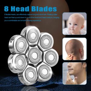 8 Heads Electric Shaver Head for Men, Electric Razor Floating Shaver Head Replacement, Waterproof Wet and Dry(Silver)