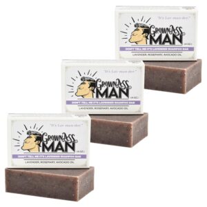 grown ass man co. - solid shampoo bar rich lather 3 in 1: hair, beard & body wash - plastic free & eco-friendly, natural & organic for all hair types, 4oz bar (don't tell me it's lavender, 3-pack)