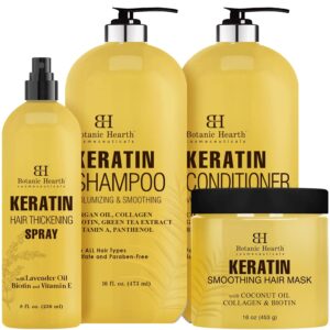 botanic hearth keratin thickening spray (8 fl oz), keratin shampoo & conditioner set (16 fl oz each), and keratin serum (8 oz) bundle