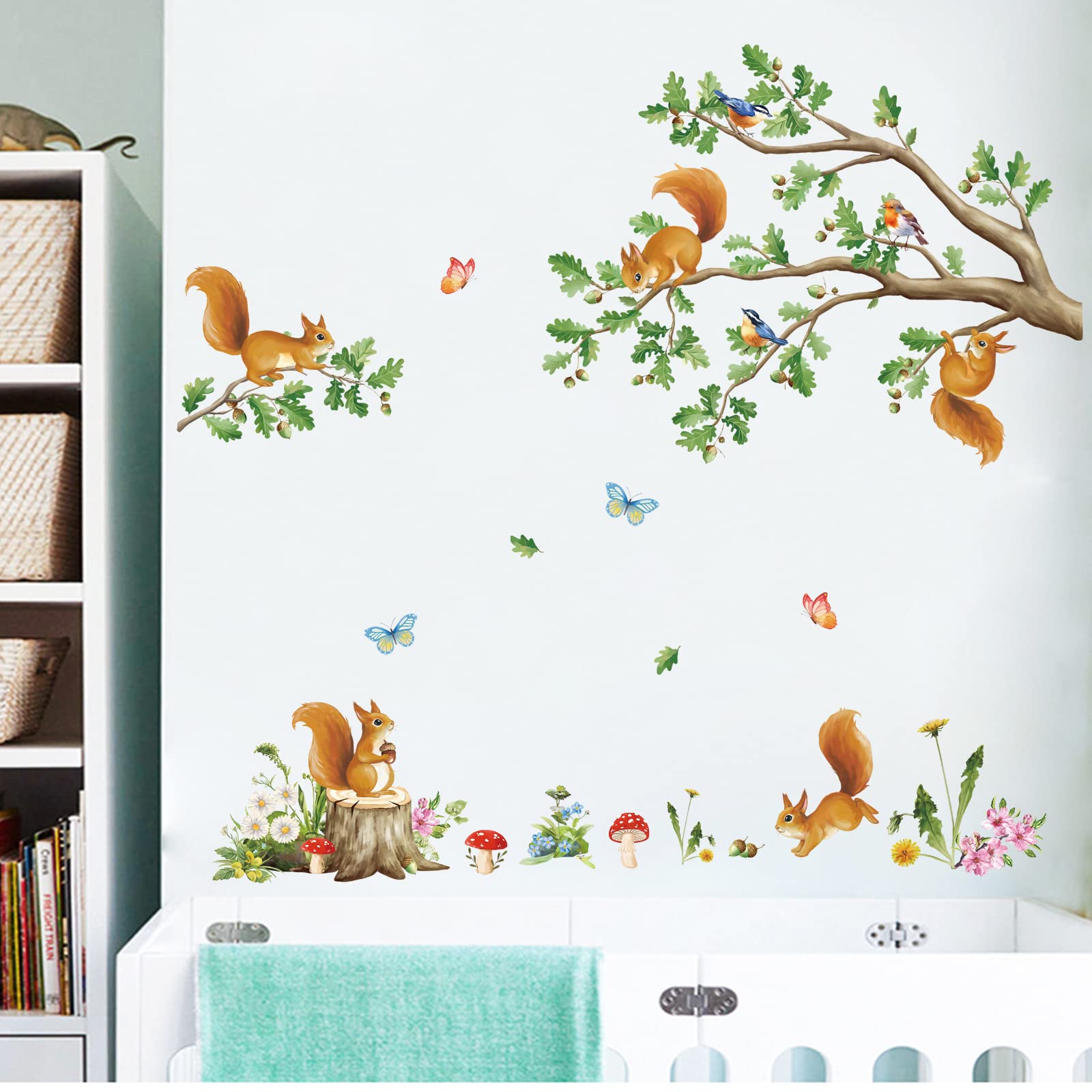 decalmile Woodland Animals Wall Stickers Trees Branches Spring Squirrels Animals Wall Decals Baby Nursery Kids Bedroom Toddler Room Wall Decor