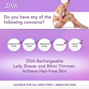 Spa Sciences Ziva Lady Shaver - Advanced Wet & Dry Trimmer - Non-Irritating Shave - for Sensitive Skin - USB Rechargeable - All Skin Types