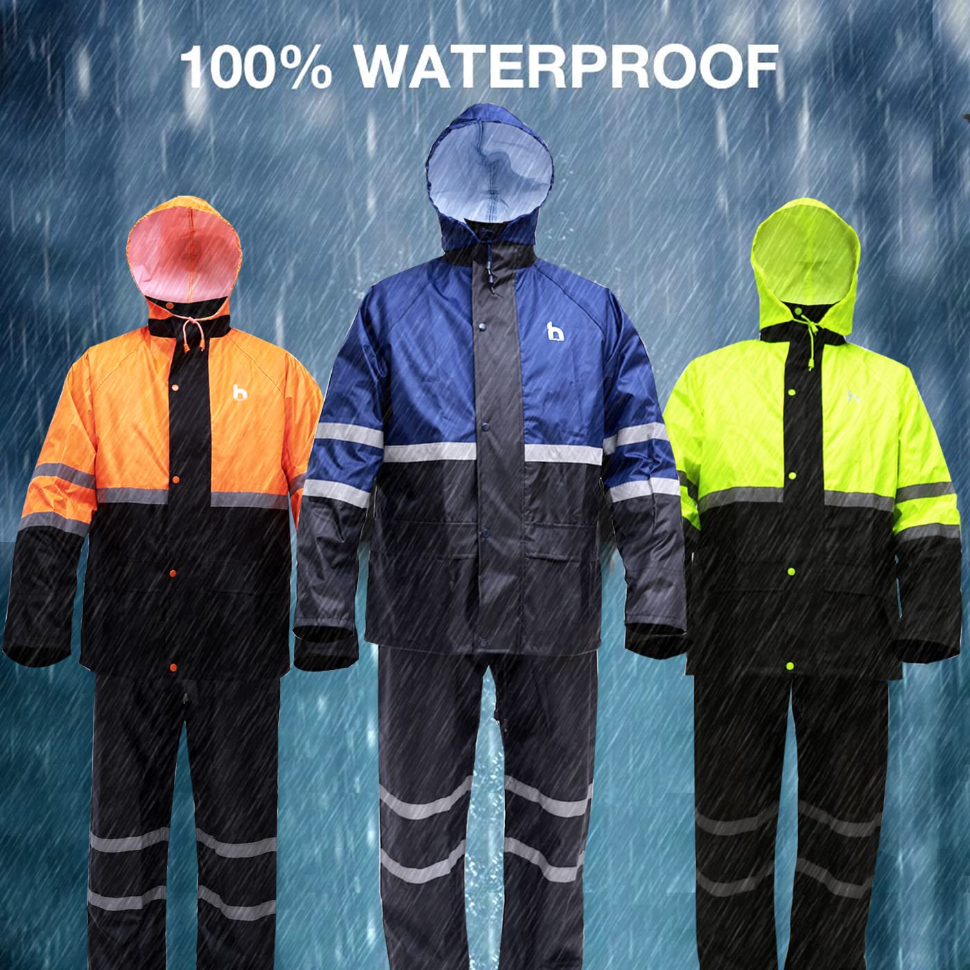 High Visibility Reflective Safety Jacket, Rain Suits for Men Lightweight Rain Gear, Waterproof Rain Jacket with Pants(Yellow Large)