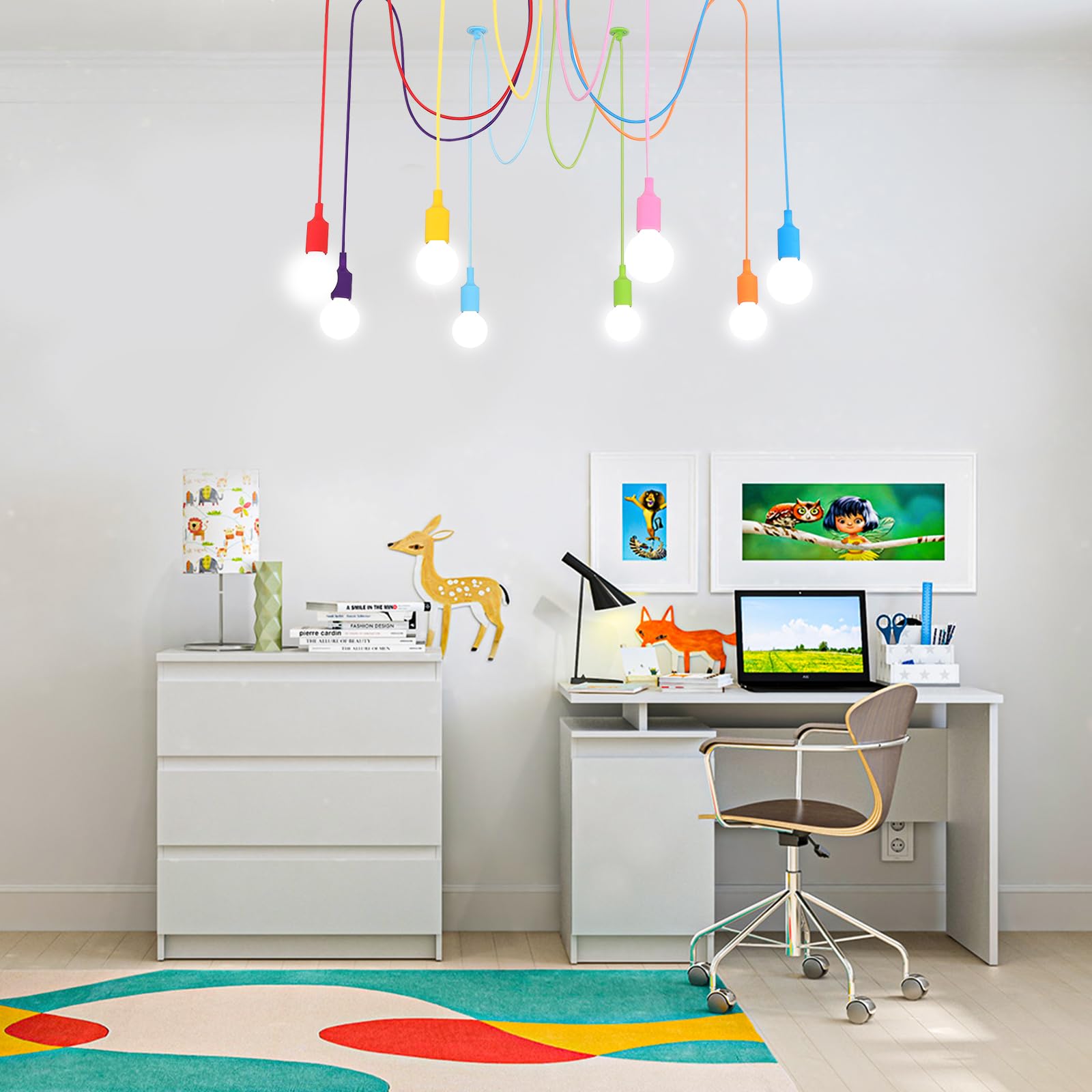 JLDSO Colorful Spider Kids Chandelier,Kids Playroom Light Fixture Ceiling,Rainbow Chandelier for Girls Room,Boy Room,Classroom,Bedroom,Classroom.