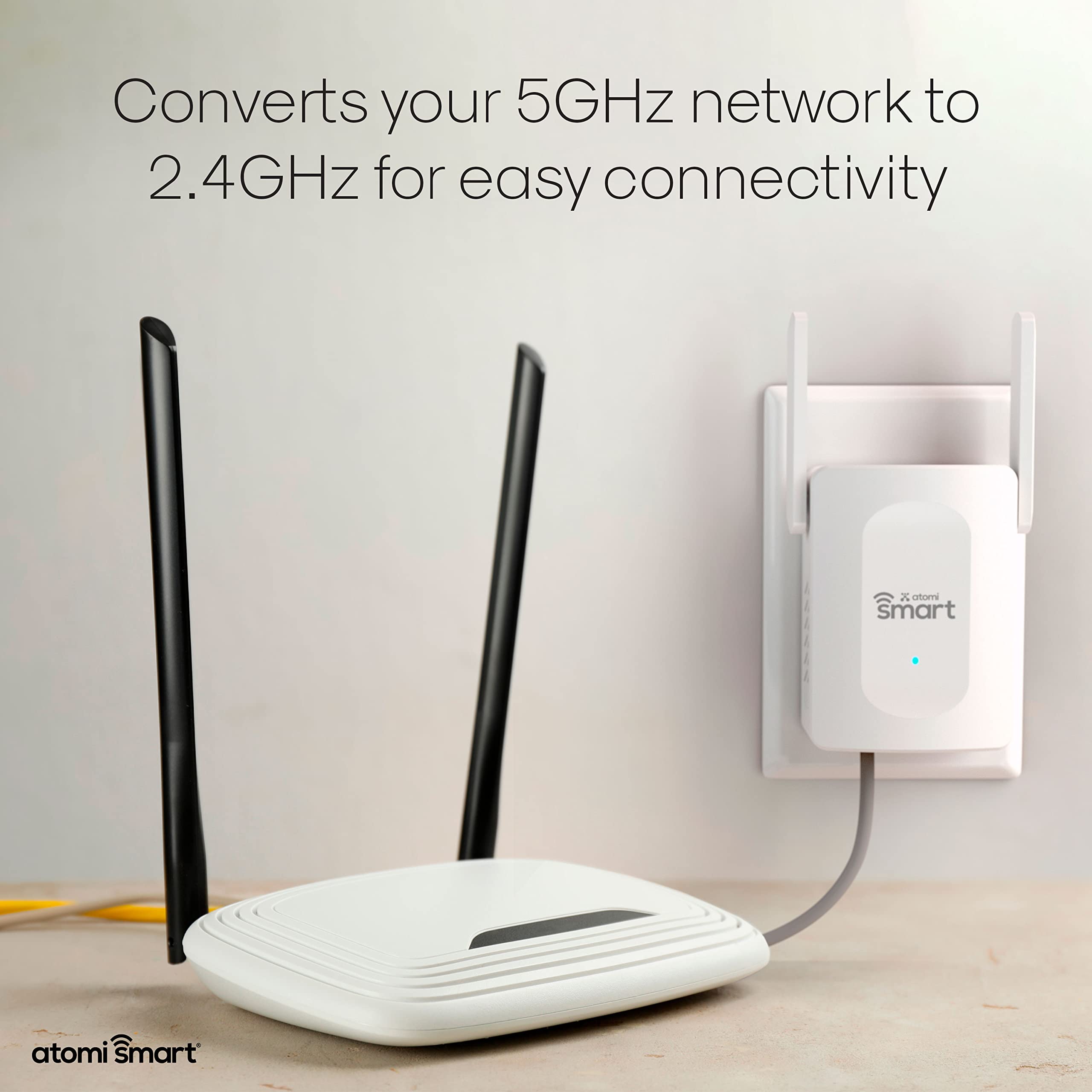 Atomi Smart WiFi 2.4GHz Converter - Quick and Easy Setup, Compact, Portable, Dual Antennas, Universal Compatibility, Easily Connect your Atomi Smart Devices, Uninterrupted Connection