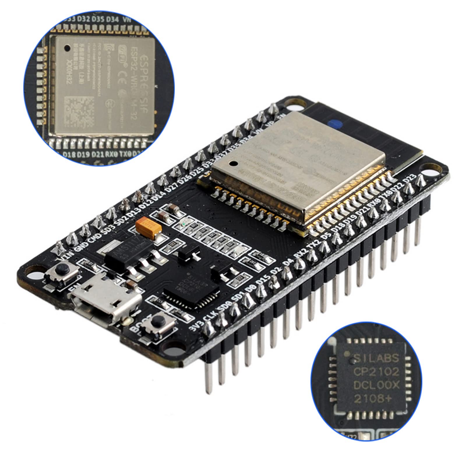 Wishiot NodeMCU-32S ESP32 DEVKIT ESP-WROOM-32 Development Board Dual Cores Microcontroller Processor ESP-32S WiFi Bluetooth-Compatible Module onboard CP2102 Chip