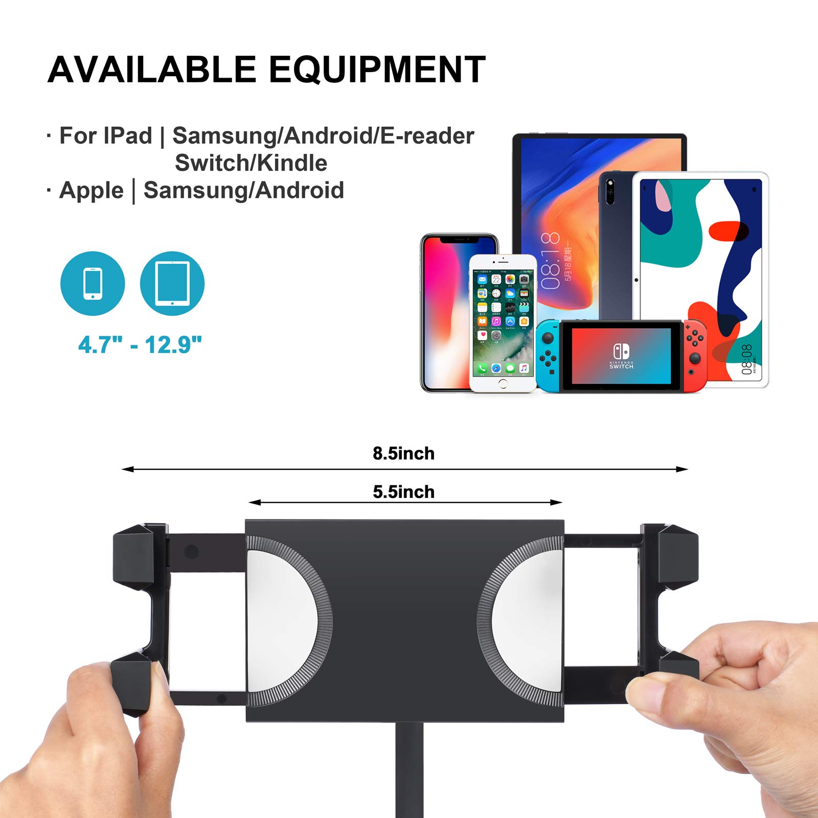 iPad Tripod Stand, Mount Foldable Floor Tripod for iPad, Height Adjustable 360 Degrees Rotating 7 to 12 Inch Tablets Perfect for Facetime, Video, Zoom, Phone Holder, Bluetooth Remote Control