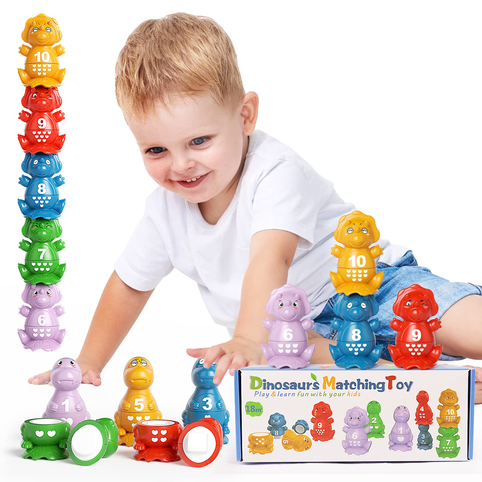 Snap-n-Learn Matching Dinosaurs, Toddler Stacking Sorting Toys, Educational Preschool Counting Dinos Learning Building Toy, Fine Motor Skills Learning Game Gifts for 18 Months 2 3 4 Year Old Boys Girl