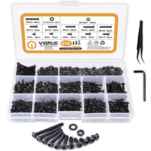 vigrue 610pcs 14.9 grade alloy steel m3 button hex head cap screws m3 x 4/5/6/8/10/12/14/16/18/20/25mm machine screws bolts nuts washer assortment kit