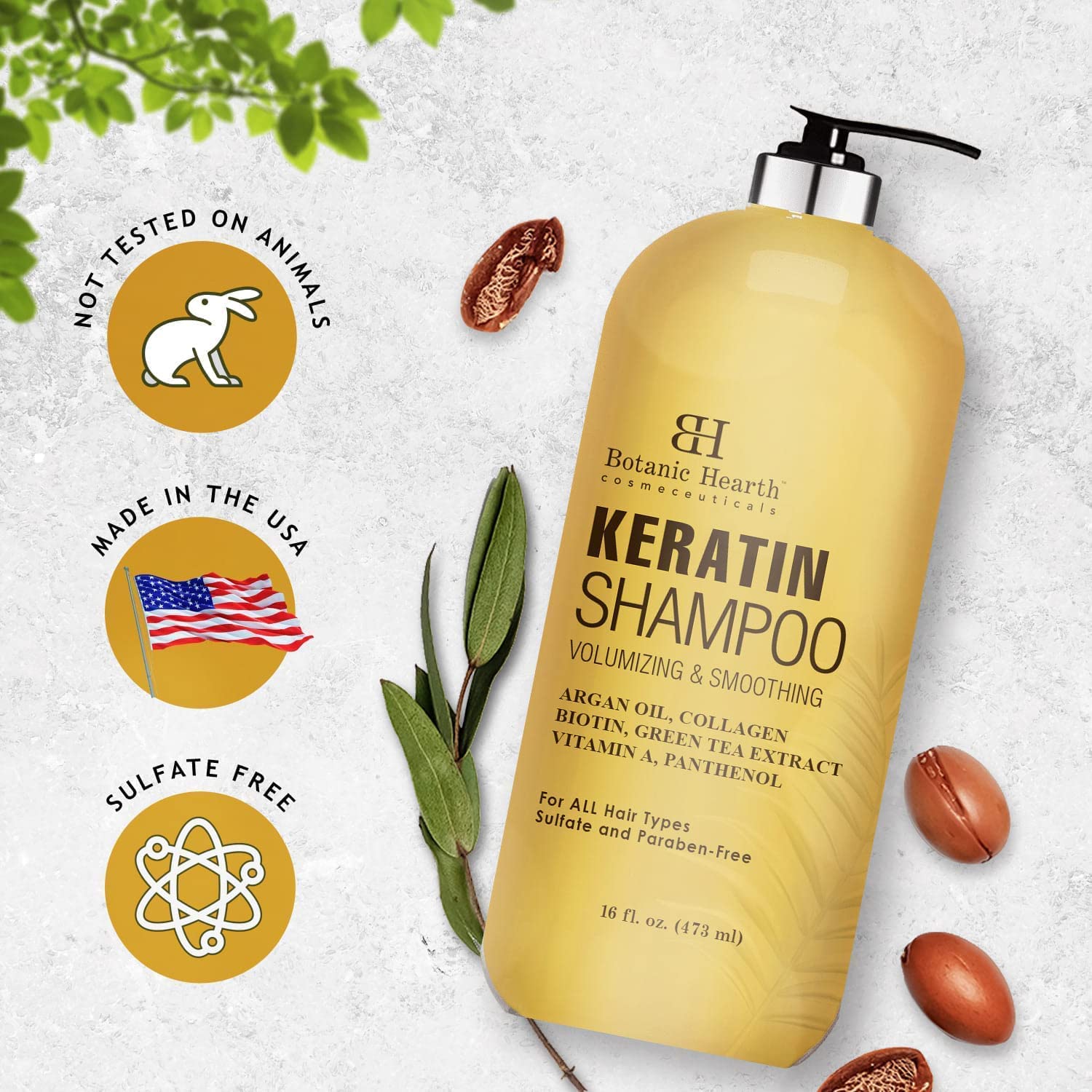 Botanic Hearth Keratin Thickening Spray (8 fl oz) and Keratin Shampoo & Conditioner Set (16 fl oz each) Bundle