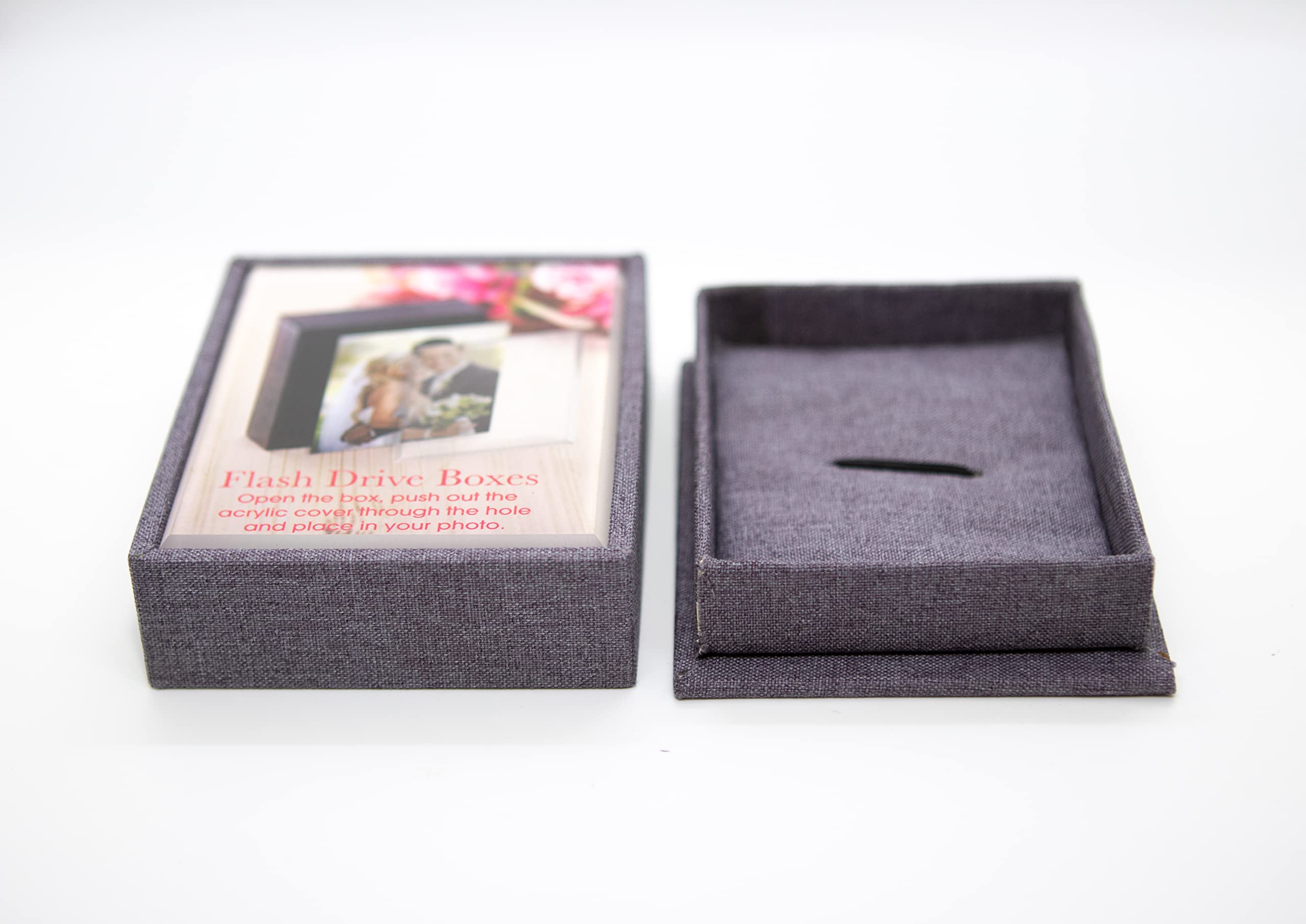 Deluxe Linen Flash Drive Box with Photo (Gray) to Put Your USB Flash Drive Holds one Photo on The Cover of The Box