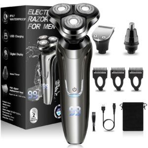 handsomeface electric shaver, mens electric razor, 4 in 1 dry wet waterproof rotary shaver razors, cordless face shaver usb rechargeable for shaving traveling gift for dad