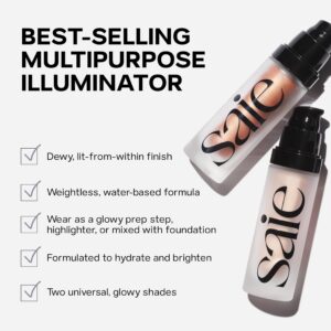 Saie Glowy Super Gel Lightweight Illuminator - Luminizer and Makeup Primer for Glowing Skin - Enriched with Vitamin C + Hydrating Squalane Oil - Travel Size Holiday Gifts - Sunglow (1 oz)