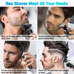 Handsomeface Electric Shaver, Mens Electric Razor, 4 in 1 Dry Wet Waterproof Rotary Shaver Razors, Cordless Face Shaver USB Rechargeable for Shaving Traveling Gift for Dad