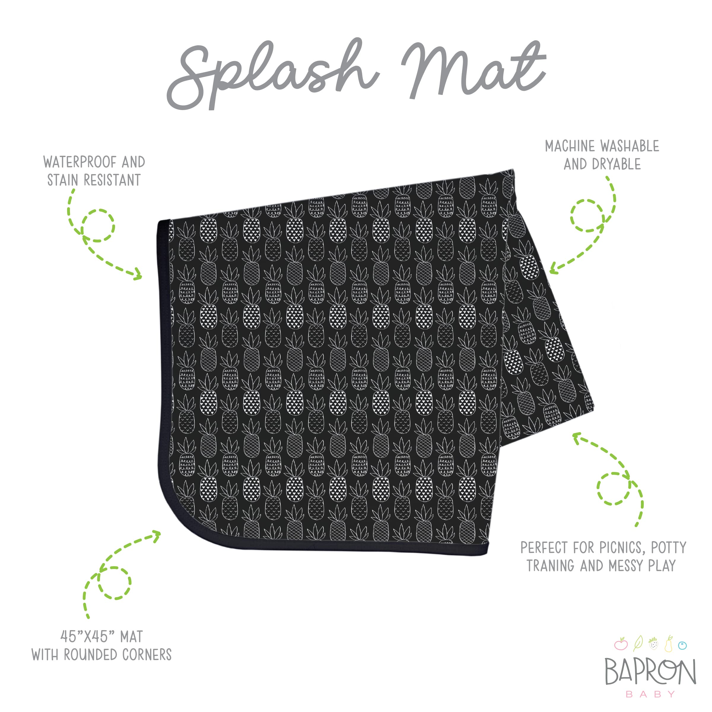 BapronBaby Pineapple Monochrome Splash Mat - Waterproof Catch-All for Under High Chairs, Floors, Tables, Playtime or Arts & Crafts - Machine Washable - 45" x 45”