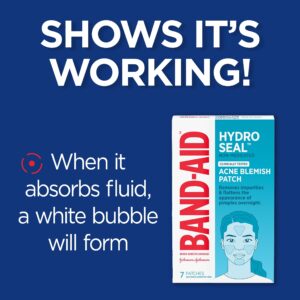 Band-Aid Brand Hydro Seal Acne Patches for Face, Non-Medicated Acne Blemish Patch Absorbs Fluids & Provides a Protective Healing Environment for Pimples, 7 Patches