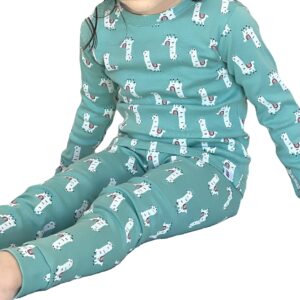 LittLong 12M-5Y Kids Toddlers Girls Boys Baby 100% Cotton LLAMA Snug Fit Sleepwear Pajamas 2 Pcs Pjs Set (5T, Blue)