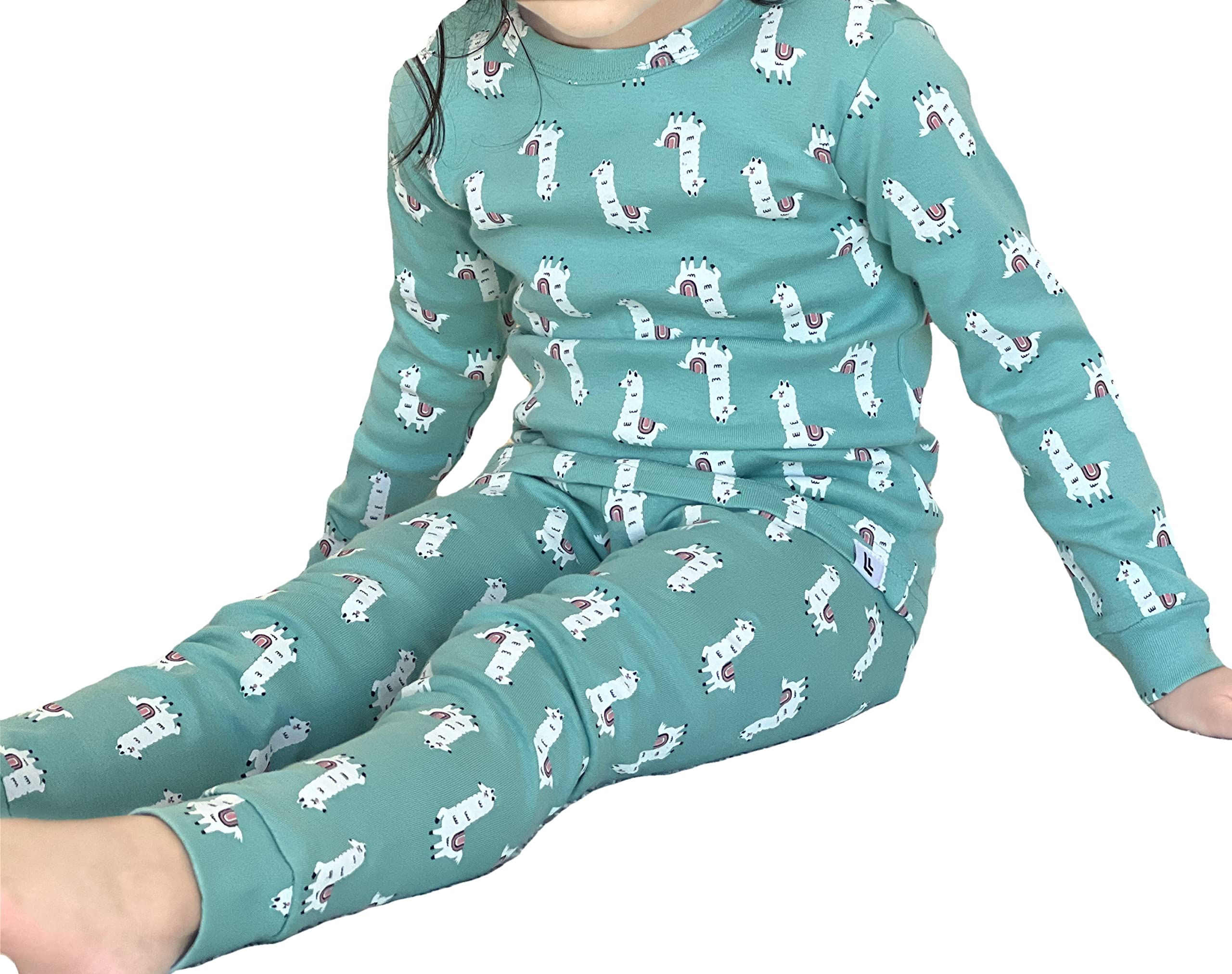 LittLong 12M-5Y Kids Toddlers Girls Boys Baby 100% Cotton LLAMA Snug Fit Sleepwear Pajamas 2 Pcs Pjs Set (5T, Blue)