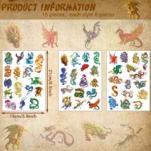 288 Pieces 18 Sheets Dragon Temporary Dragon Stickers Dragon for Kids Dragon Party Favor Supplies Decor