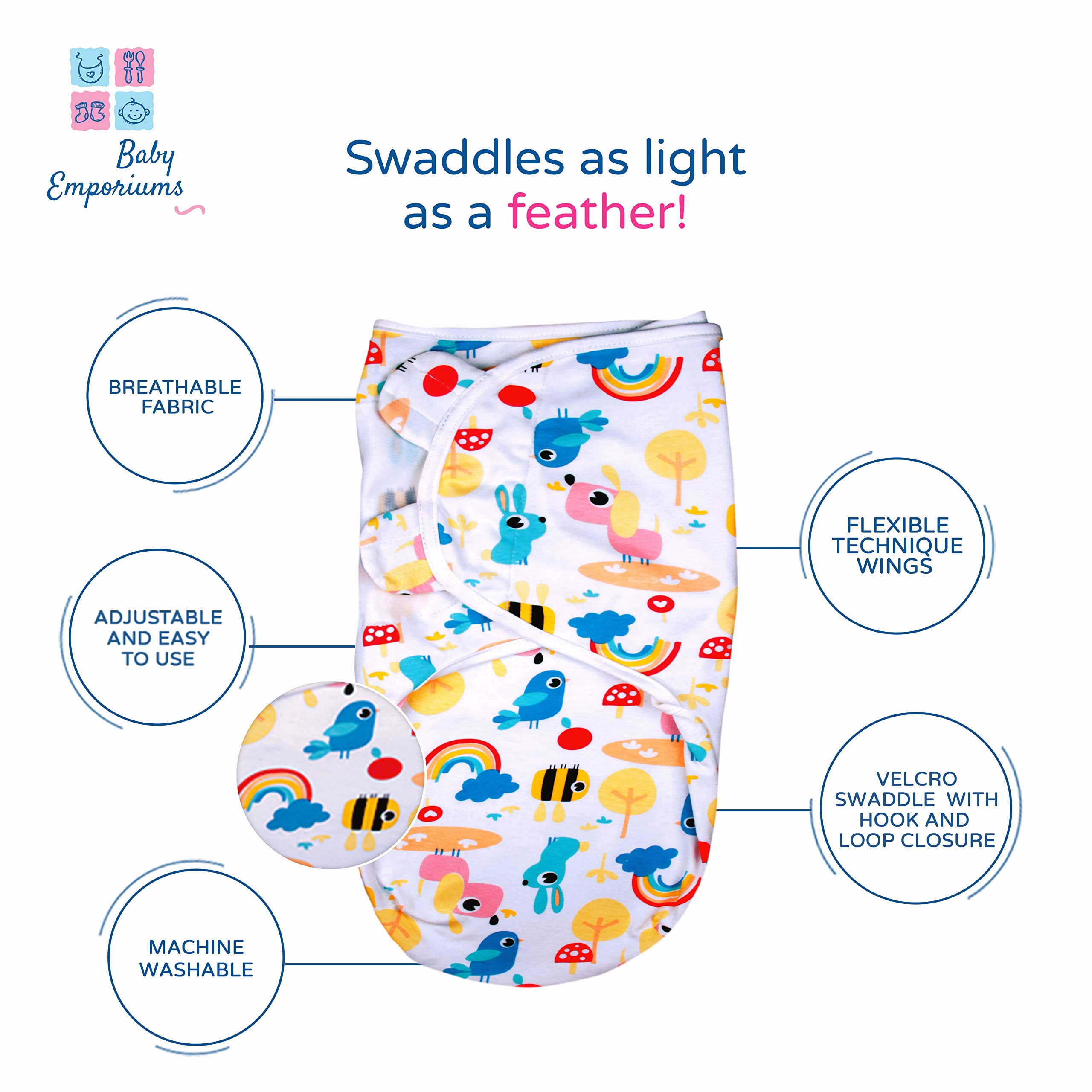 BABY EMPORIUMS swaddles for Newborn | Adjustable Swaddle 0-3 Month 7-14 lbs. | Unisex Soft with Plush and Warm Pack of 3 Wraps Delightful Appealing Designs