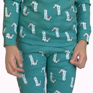 LittLong 12M-5Y Kids Toddlers Girls Boys Baby 100% Cotton LLAMA Snug Fit Sleepwear Pajamas 2 Pcs Pjs Set (5T, Blue)