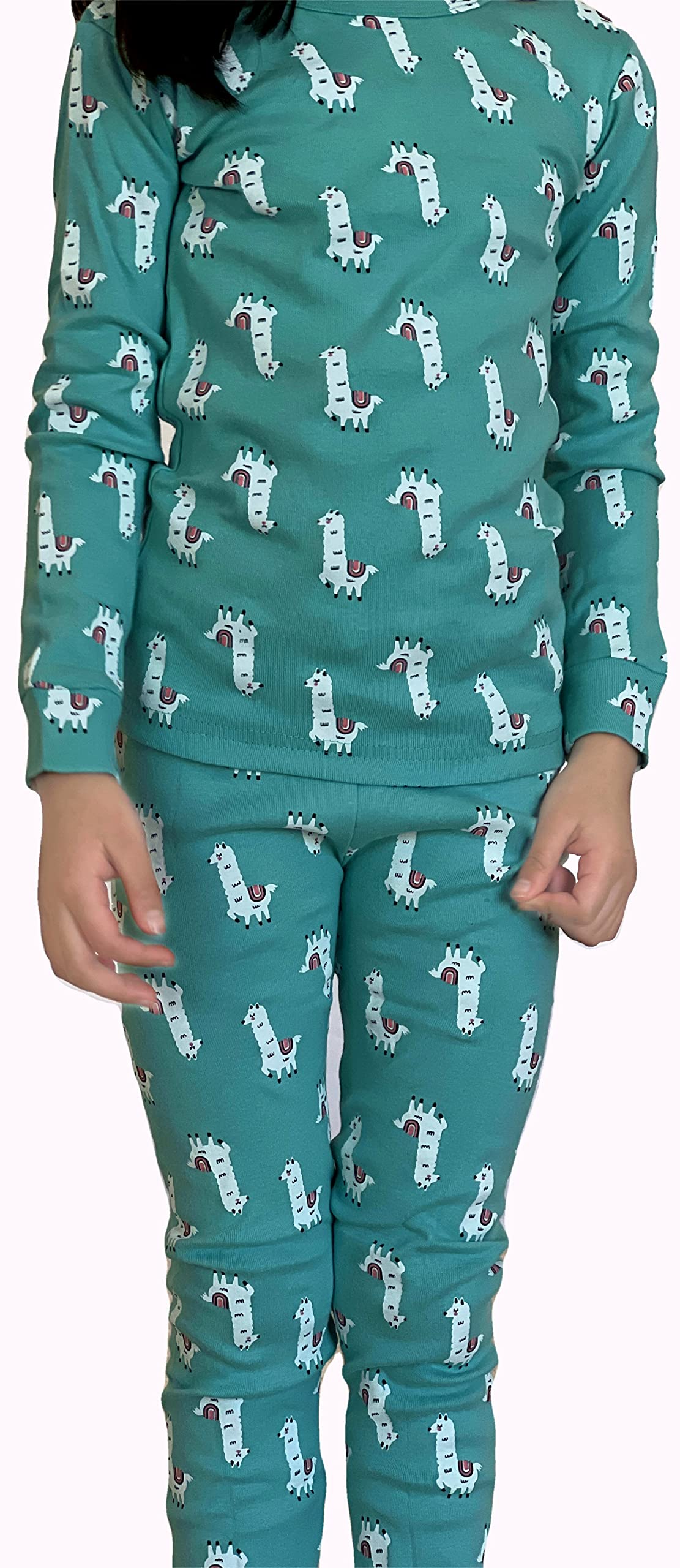 LittLong 12M-5Y Kids Toddlers Girls Boys Baby 100% Cotton LLAMA Snug Fit Sleepwear Pajamas 2 Pcs Pjs Set (5T, Blue)