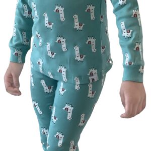 LittLong 12M-5Y Kids Toddlers Girls Boys Baby 100% Cotton LLAMA Snug Fit Sleepwear Pajamas 2 Pcs Pjs Set (5T, Blue)