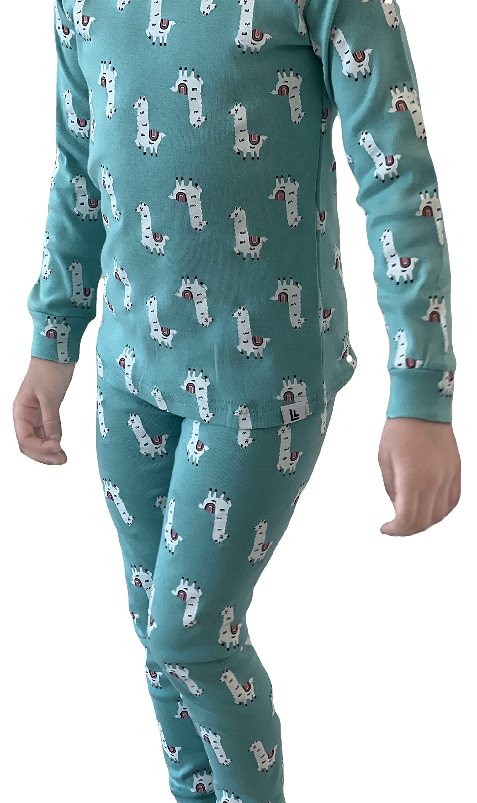 LittLong 12M-5Y Kids Toddlers Girls Boys Baby 100% Cotton LLAMA Snug Fit Sleepwear Pajamas 2 Pcs Pjs Set (5T, Blue)