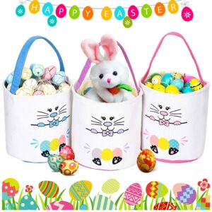 3 pcs easter baskets for kids - easter egg bags easter candy egg hunt basket cute rabbit tote bag for kids easter decorations eggs candy