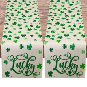 2 pieces st. patrick's day table runner spring green shamrock table runners irish burlap lucky table runners for kitchen dining coffee or indoor and outdoor home parties decor