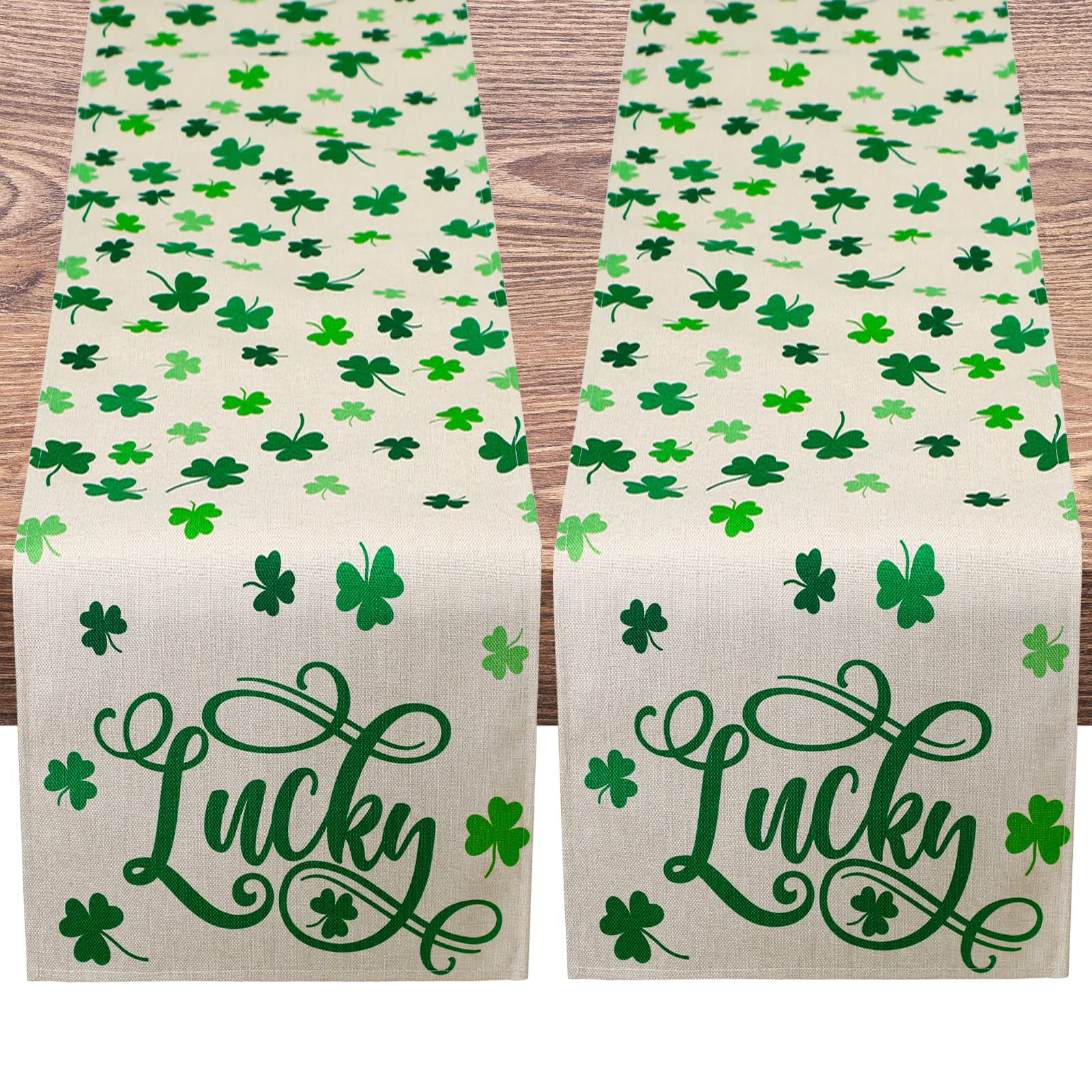 2 Pieces St. Patrick's Day Table Runner Spring Green Shamrock Table Runners Irish Burlap Lucky Table Runners for Kitchen Dining Coffee or Indoor and Outdoor Home Parties Decor