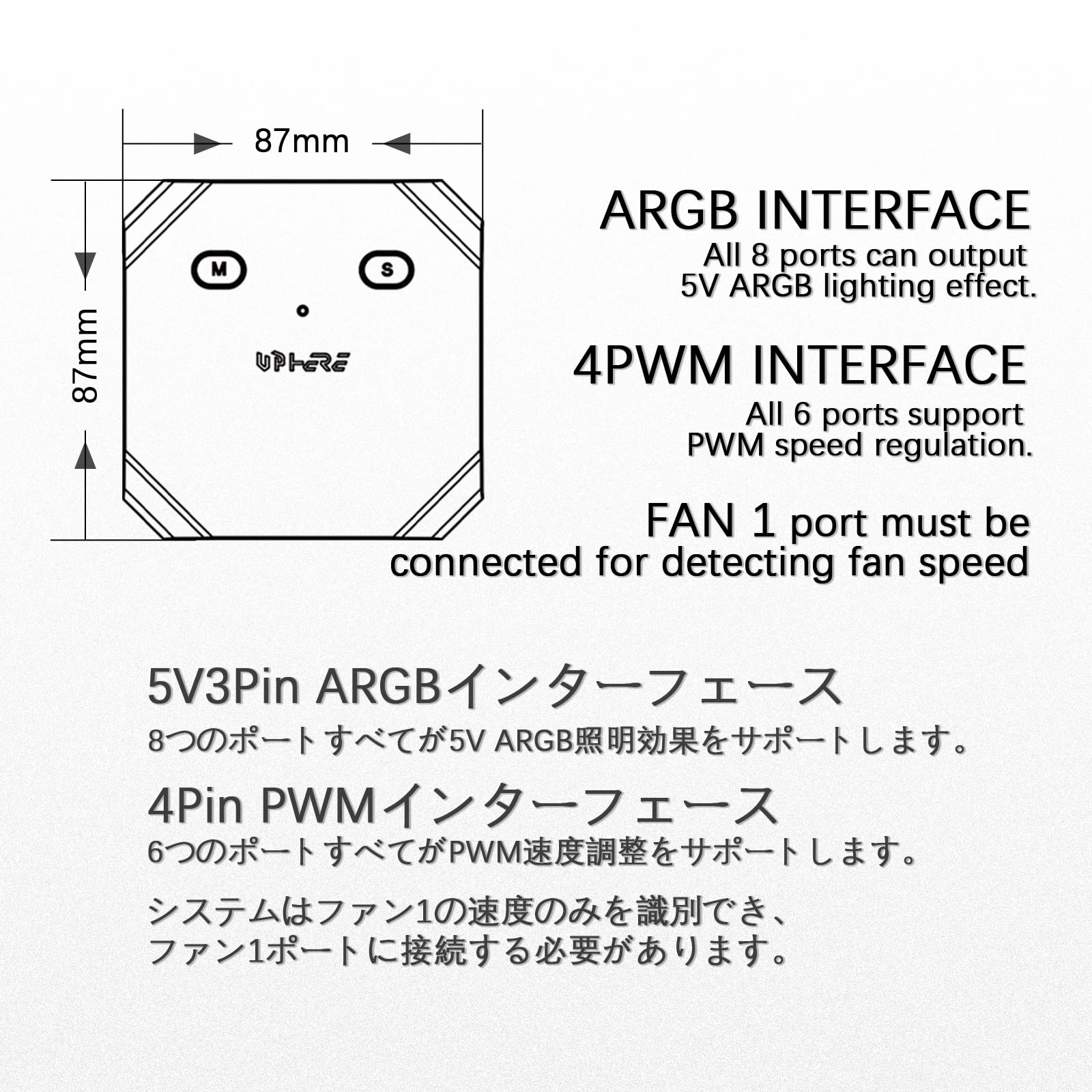 upHere 12V RGB to 5V ARGB PC Fan Hub with 6 PWM 4Pin Port,8 5V ARGB 3Pin Port,Support up to 6 4-Pin & 3-Pin Case Fans and Additional 2 ARGB Accessories Black FH14-12V(Only Support 12VRGB Motherboard)