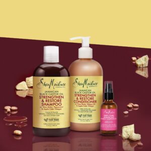 SheaMoisture Strengthen and Restore Shampoo, Conditioner and Body Care Oil Set for Dry Skin and Hair - Jamaican Black Castor Oil with Shea Butter