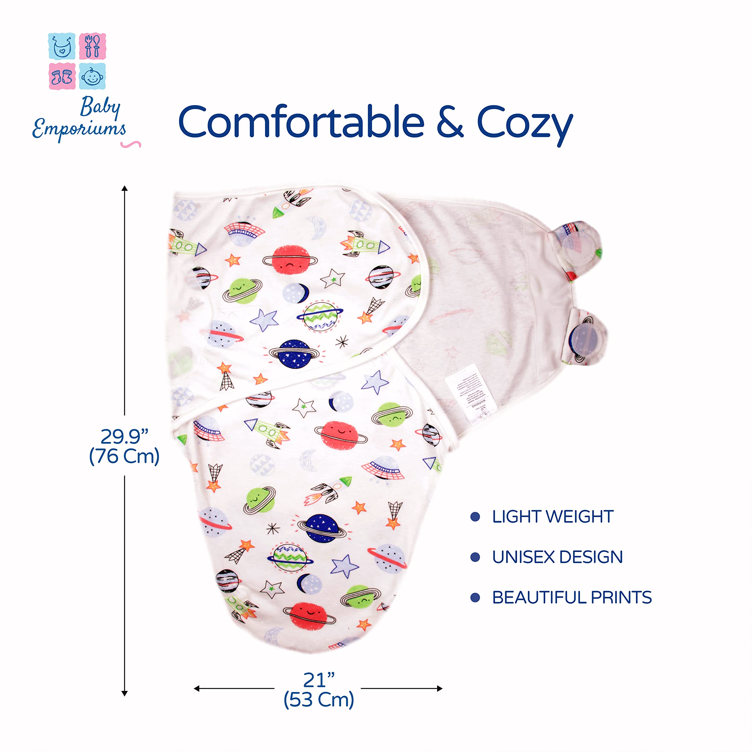 BABY EMPORIUMS swaddles for Newborn | Adjustable Swaddle 0-3 Month 7-14 lbs. | Unisex Soft with Plush and Warm Pack of 3 Wraps Delightful Appealing Designs